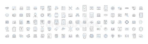 Computers And Devices Line Icons Collection Processor Memory Hard Drive Keyboard Mouse