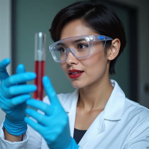 Filipina Woman In Lab Coat Examining Test Tube Stable Diffusion Online