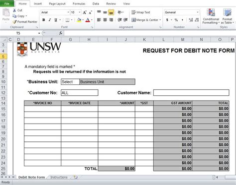 Debit Note Excel Template Format Excel Templates Excel Notes Template