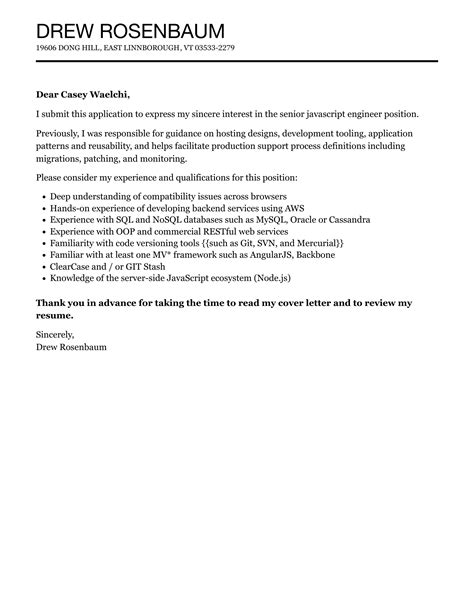 Senior Javascript Engineer Cover Letter Velvet Jobs