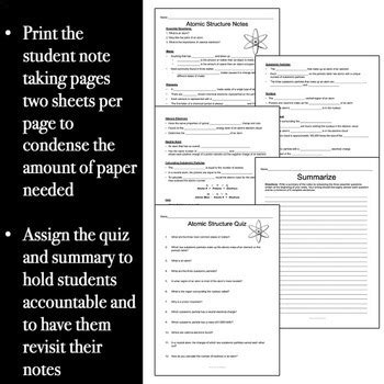 Atoms Subatomic Particles Atomic Structure PowerPoint Notes TPT