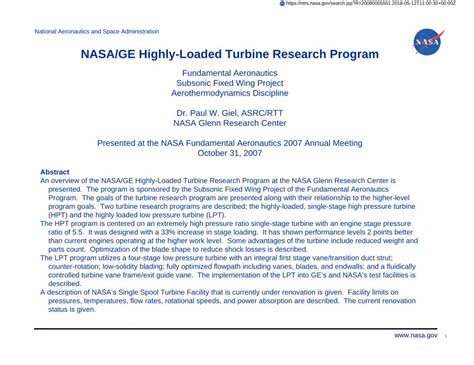 Pdf Nasa Ge Highly Loaded Turbine Research Program · Pdf File · 2013 04 10nasa Ge Highly