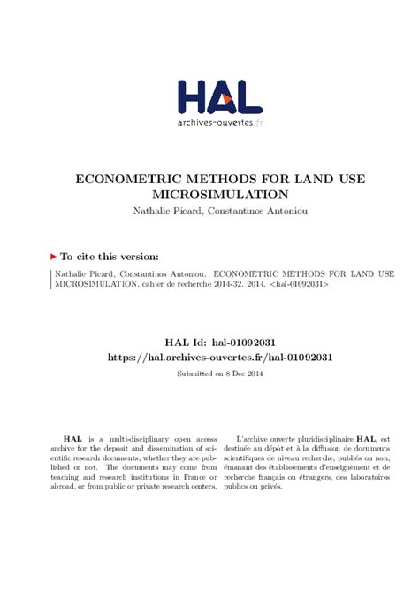 Pdf Econometric Methods For Land Use Microsimulation