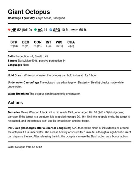 Giant Octopus 5e Srd Pdf