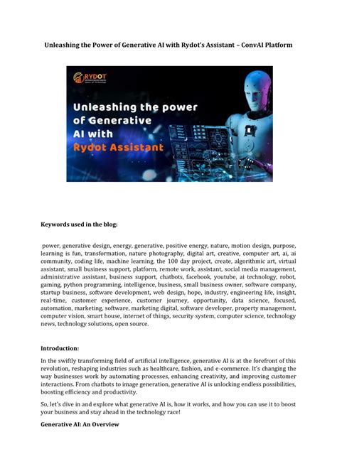 Ppt Unleashing The Power Of Generative Ai With Rydots Assistant Convai Platform Powerpoint