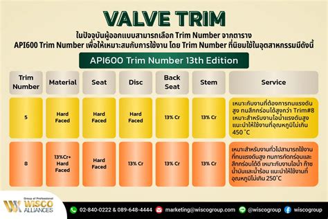 รู้หรือไม่ ในปัจจุบันผู้ออกแบบสามารถเลือก Trim Number จากตาราง Api600 Trim Number Wiscogroup