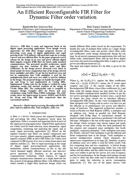 An Efficient Reconfigurable Fir Filter For Dynamic Filter Order