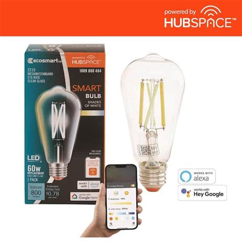 EcoSmart 60 Watt Equivalent Smart ST19 Clear Tunable White CEC LED Light Bulb With Voice Control