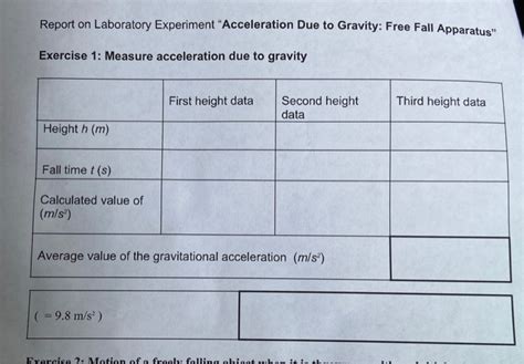 Solved Report On Laboratory Experiment Acceleration Due To