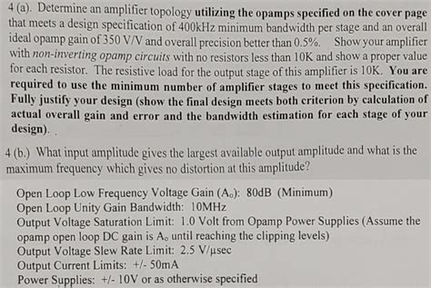 Solved Determine An Apmlifier Topology Utilizing The Opamps