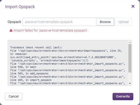 Opsview Error When Importing Opspacks Containing Passive Checks