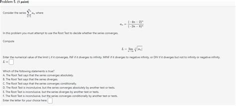 solved problem 5 1 ﻿point consider the series ∑n 1∞an