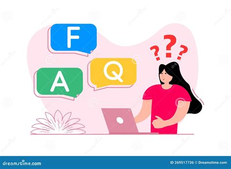 A Woman Stands Near The Smartphone On The Screen Bubble Aasked Questions FAQ Stock