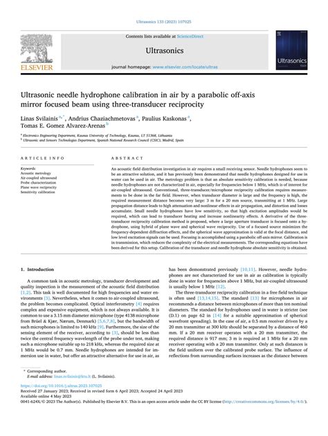 Pdf Ultrasonic Needle Hydrophone Calibration In Air By A Parabolic Off Axis Mirror Focused
