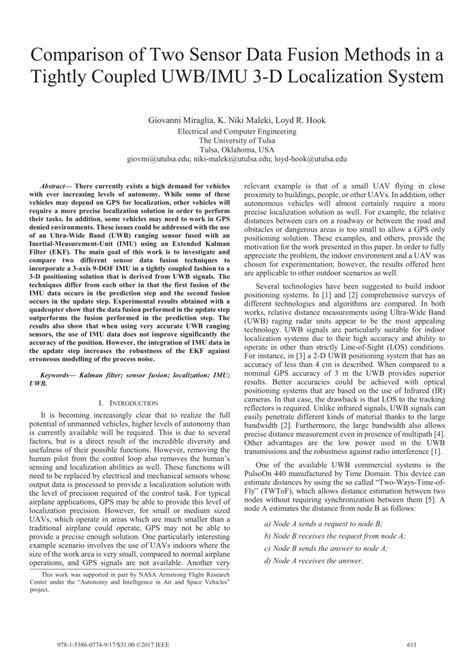 Pdf Comparison Of Two Sensor Data Fusion Methods In A Tightly Coupled Uwbimu 3 D Localization