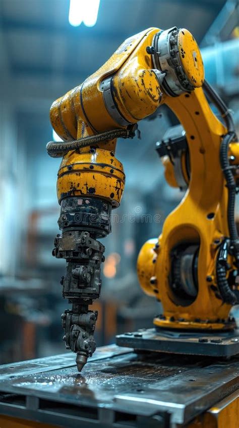 Vertical Portrait Of Automated Robot Arm In Production Factory Assembly