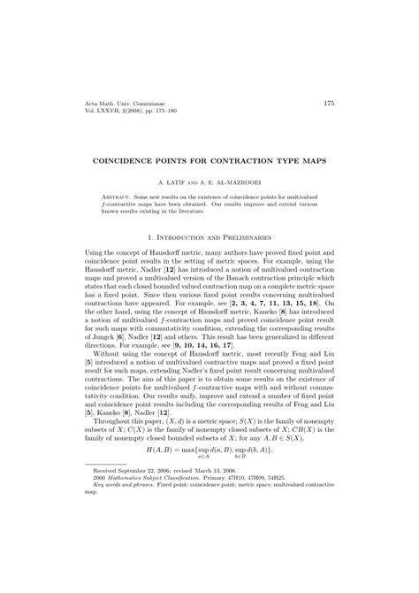 Pdf Coincidence Points For Contraction Type Maps