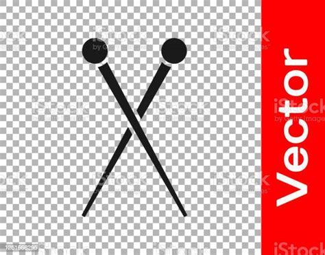 투명 한 배경에 격리 된 블랙 뜨개질 바늘 아이콘 수제 뜨개질 또는 재단사 상점에 라벨을 붙입니다 벡터 일러스트레이션 실 봉제 제품에 대한 스톡 벡터 아트 및 기타 이미지