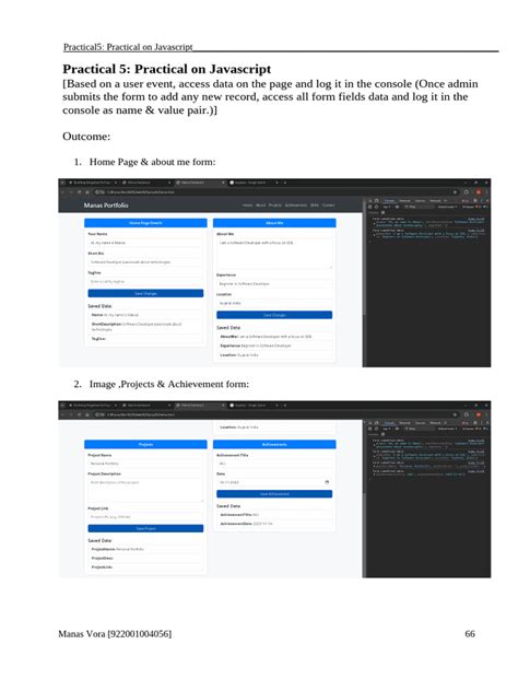 Practical 5 Practical On Javascript 1 Home Page And About Me Form Pdf Java Script Software