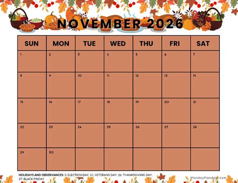 November 2026 Calendars 52 Free Printable Pdfs