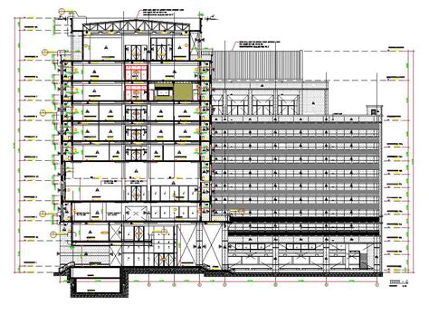 High Rise Industrial Building Side View Section Details Are Given In This Architectural Dwg Cad
