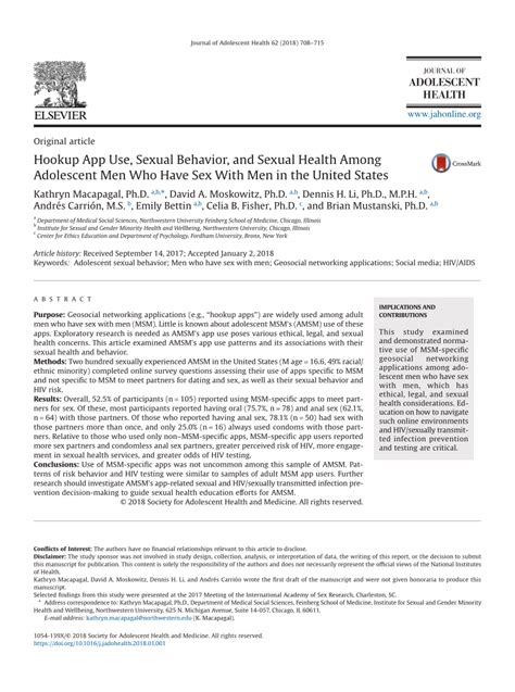 PDF Hookup App Use Sexual Behavior And Sexual Health Among Adolescent Men Who Have Sex With