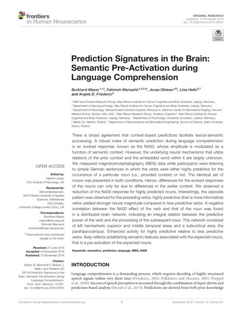 Pdf Prediction Signatures In The Brain Semantic Pre Activation During Language Comprehension