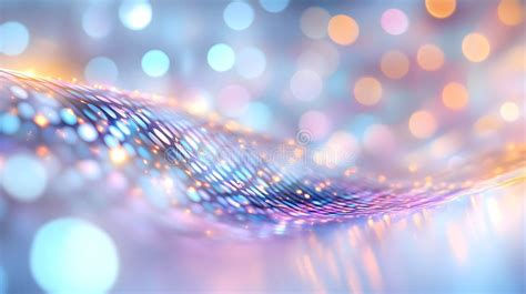 Abstract Digital Wave With Iridescent Mesh Surface Reflecting Glowing Bokeh Lights In Pastel