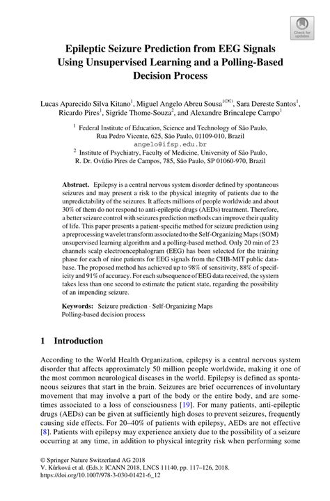PDF Epileptic Seizure Prediction From EEG Signals Using Unsupervised Learning And A Polling