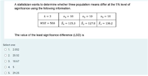 Solved A Statistician Wants To Determine Whether Three