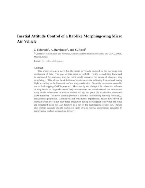 Pdf Inertial Attitude Control Of A Bat Like Morphing Wing Digital Csic Es Bitstream 10261