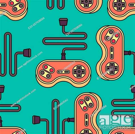 Joystick Seamless Pattern Gamepad Ornament Video Game Controller Texture Stock Vector Vector
