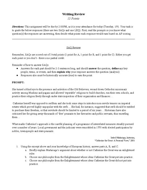 Copy Of 02 Saq And Leq Review 1 Writing Review 15 Points Directions This Assignment Will Be