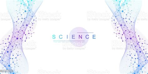 과학 벡터 일러스트 레이 션 유전 공학 Dna 나선 Dna 가닥 분자 또는 원자 뉴런 게놈 시퀀스 시각화 과학 또는 의료 배경을위한 추상적 인 구조 Dna에 대한 스톡 벡터