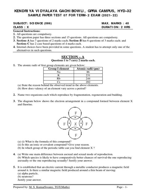 Science Class X Term 2 Sample Paper Test 07 2021 22 Pdf Chemical