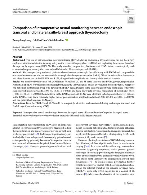 Comparison Of Intraoperative Neural Monitoring Between Endoscopic Transoral And Bilateral Axillo