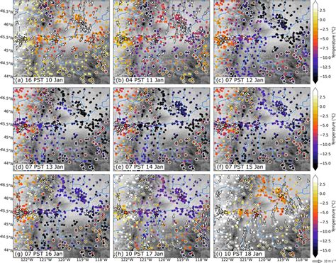 spatial distribution of near surface temperature color coded and