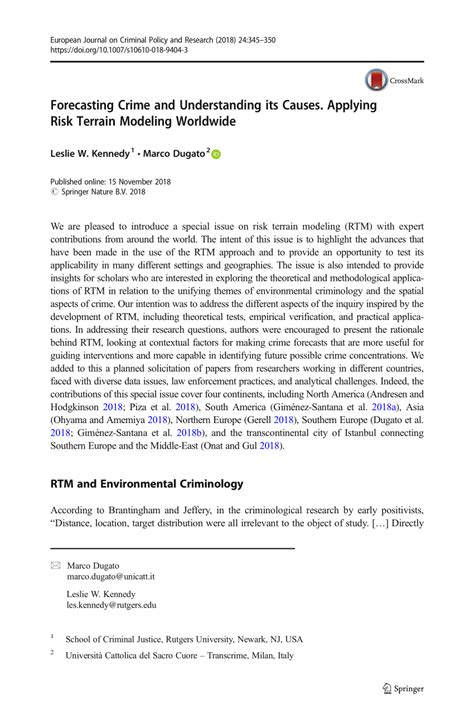 PDF Forecasting Crime And Understanding Its Causes Applying Risk Terrain Modeling Worldwide