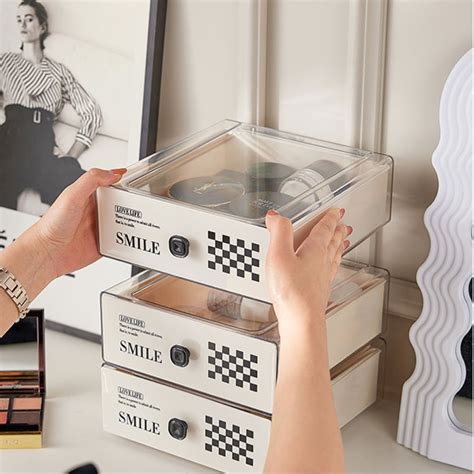 Plastic Stackable Makeup Organizer Desktop Cosmetic Storage Box With 3