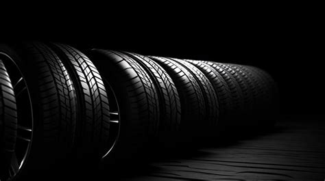 Premium Ai Image Car Tires On Black Background With Light And Shadow