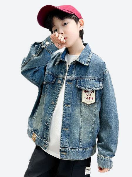Куртка джинсовая Мальчики Trdbbus Аппликация синий лацканы Хлопок размер 38 Длинный Демисезон