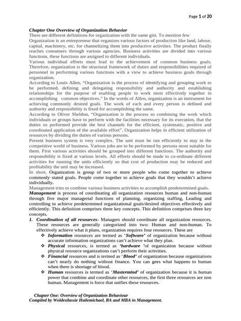 Ob Chapter One Overview Of Organization Behavior Pdf