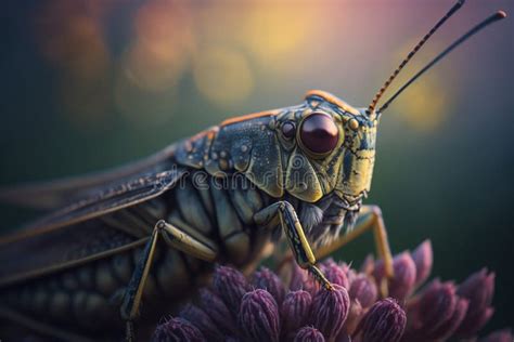 Macro Illustration Of A Hyper Realistic Grasshopper Insect Stock