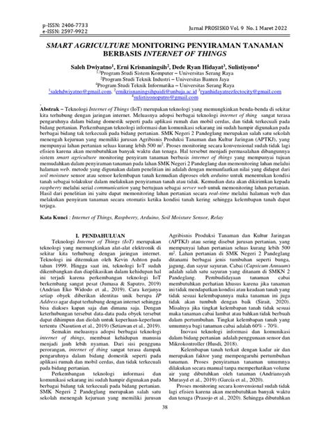 Smart Agriculture Monitoring Penyiraman Tanaman Berbasis Internet Of Things Pdf