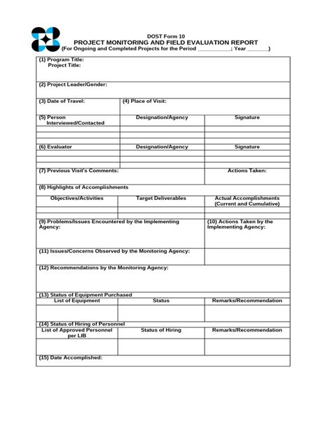 Form10 Projectmonitoringandfieldevaluationreport Pdf