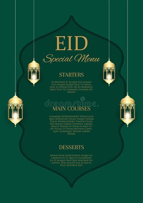 Eid Menu Design With Hanging Lanterns Stock Vector Illustration Of
