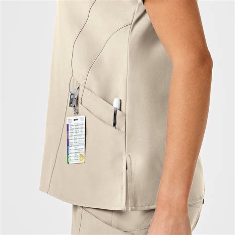 W123 Womens Stylized V Neck Scrub Top Khaki Wink Scrubs