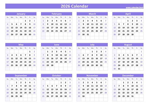 12 Month Calendar 2026 Printable Printable Calendar 2025