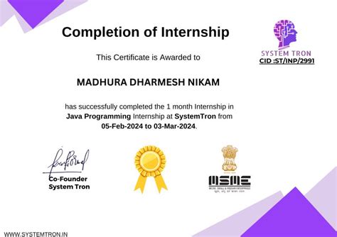 Madhura Nikam On Linkedin Java Systemtron Internship