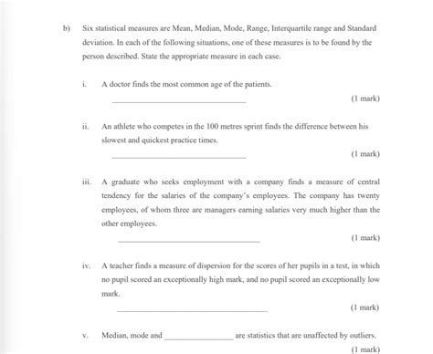 Solved B Six Statistical Measures Are Mean Median Mode Chegg Com